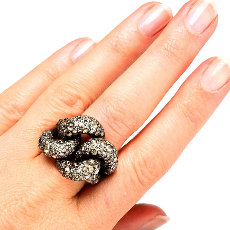 Pomellato Tango Diamond 18K Rose Gold Silver Cluster Crossover Cocktail ...