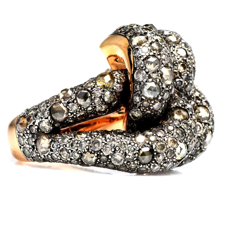Pomellato Tango Diamond 18K Rose Gold Silver Cluster Crossover Cocktail ...