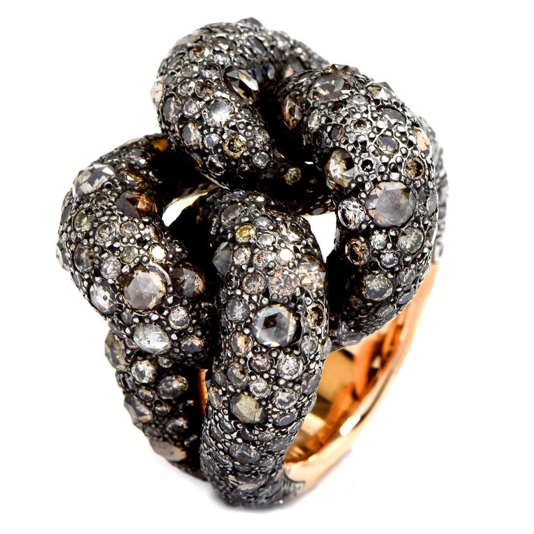 Pomellato Tango Diamond 18K Rose Gold Silver Cluster Crossover Cocktail ...