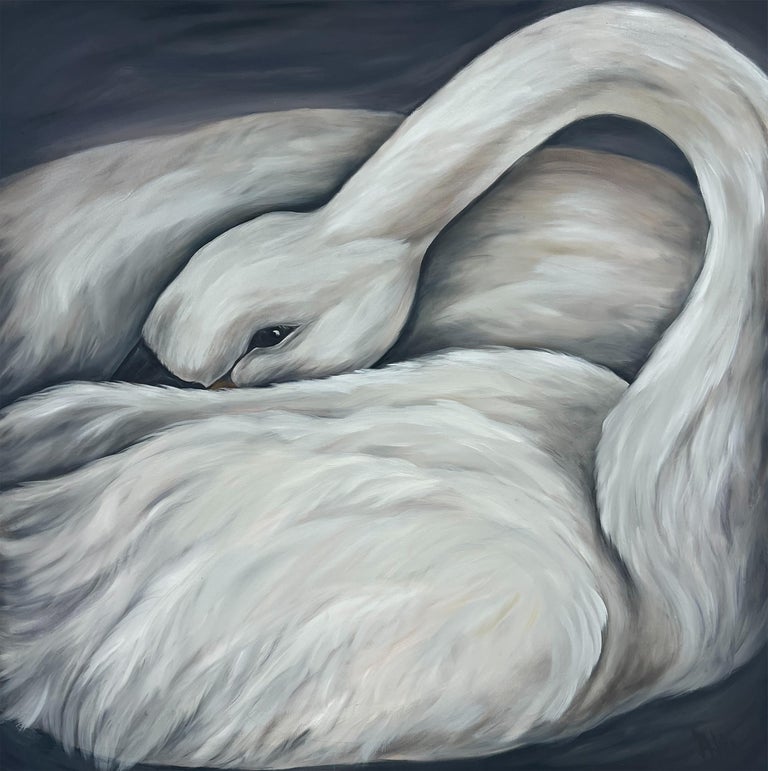 Pamela Hoke - Peaceful Swan, Oil Painting For Sale at 1stDibs