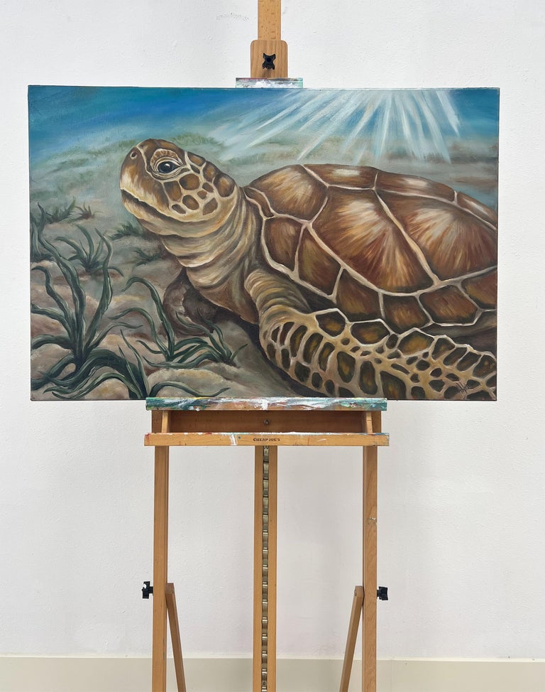 Pamela Hoke - Just Chill, Sea Turtle, Oil Painting For Sale at 1stDibs