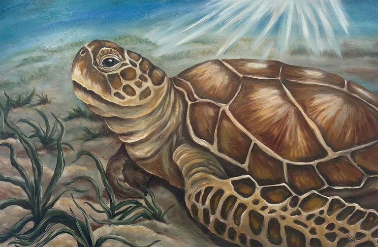 Pamela Hoke - Just Chill, Sea Turtle, Oil Painting For Sale at 1stDibs