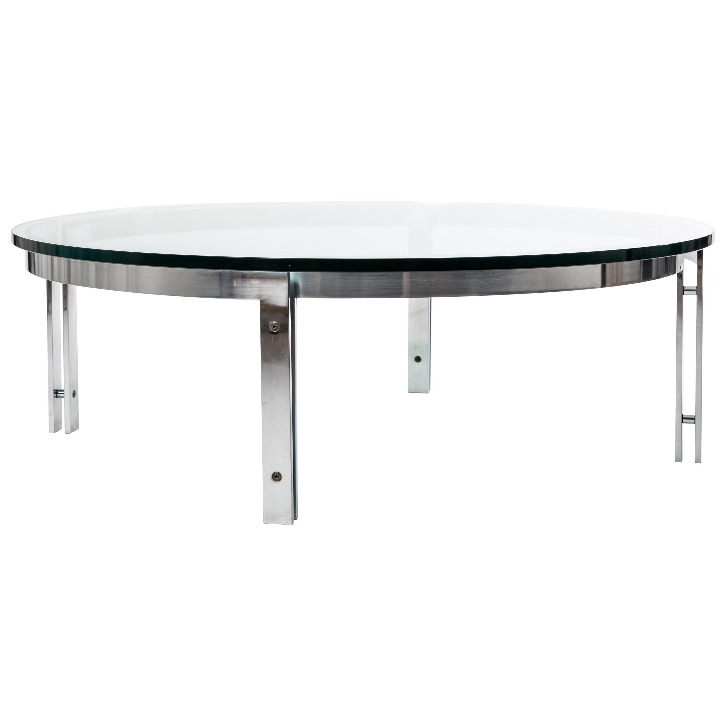 Metaform Round Glass Table with Steel Frame in the Style of Kjaerholm ...