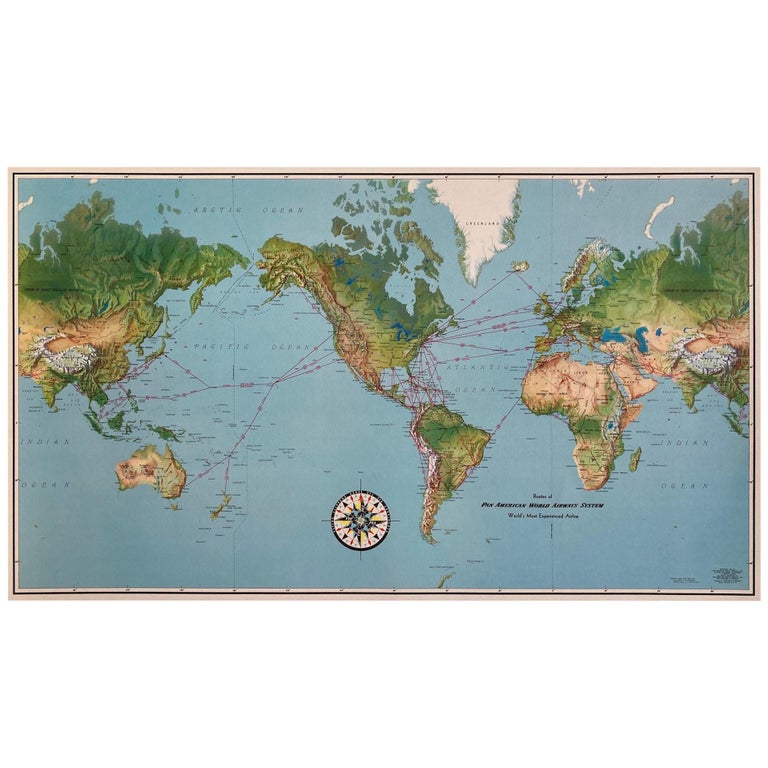 Pan American Airways 'Pan Am' 1952 Map Poster at 1stDibs | map of panam ...