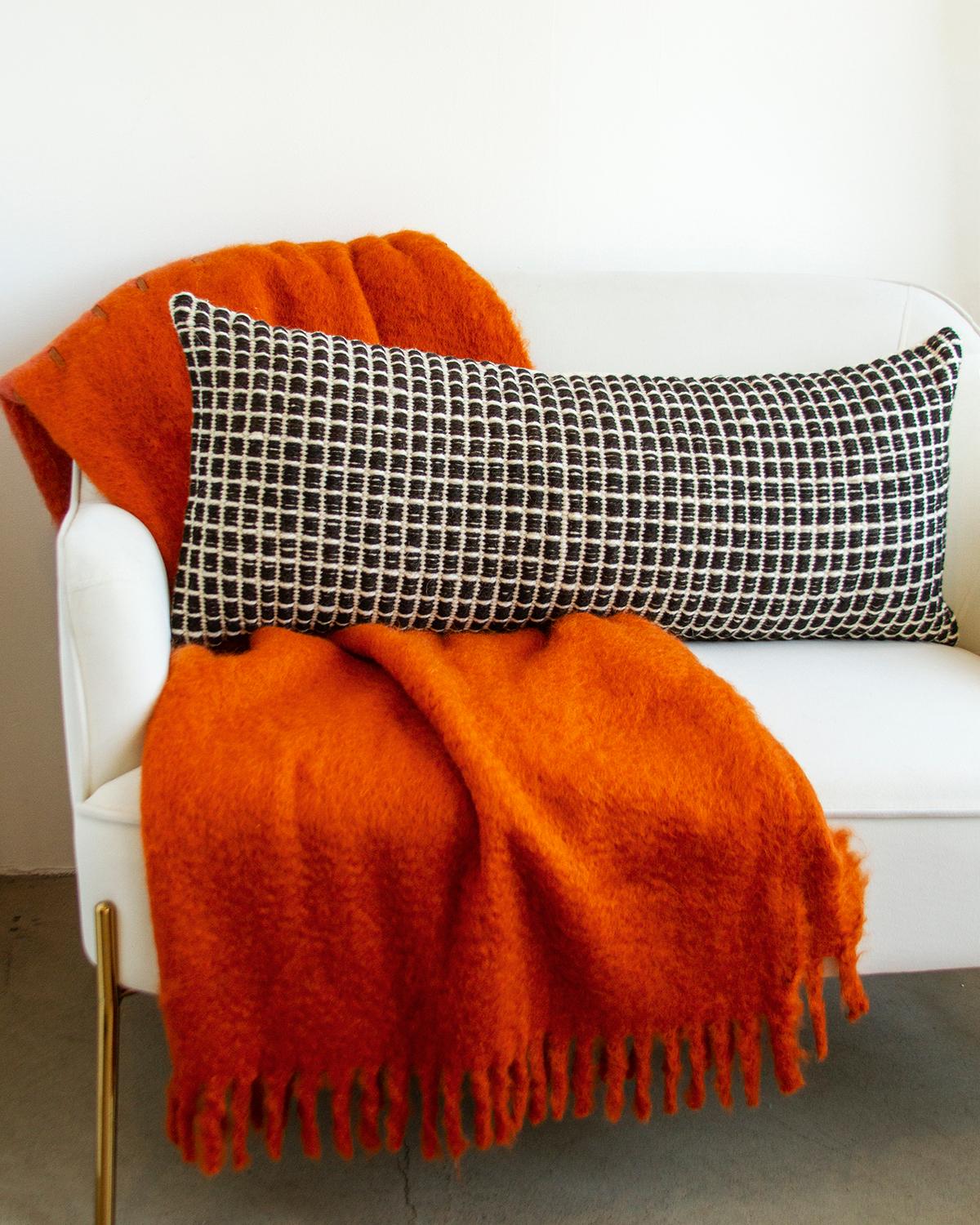 Panal Large Lumbar Wool Throw Pillow in Black and White - Handwoven For ...