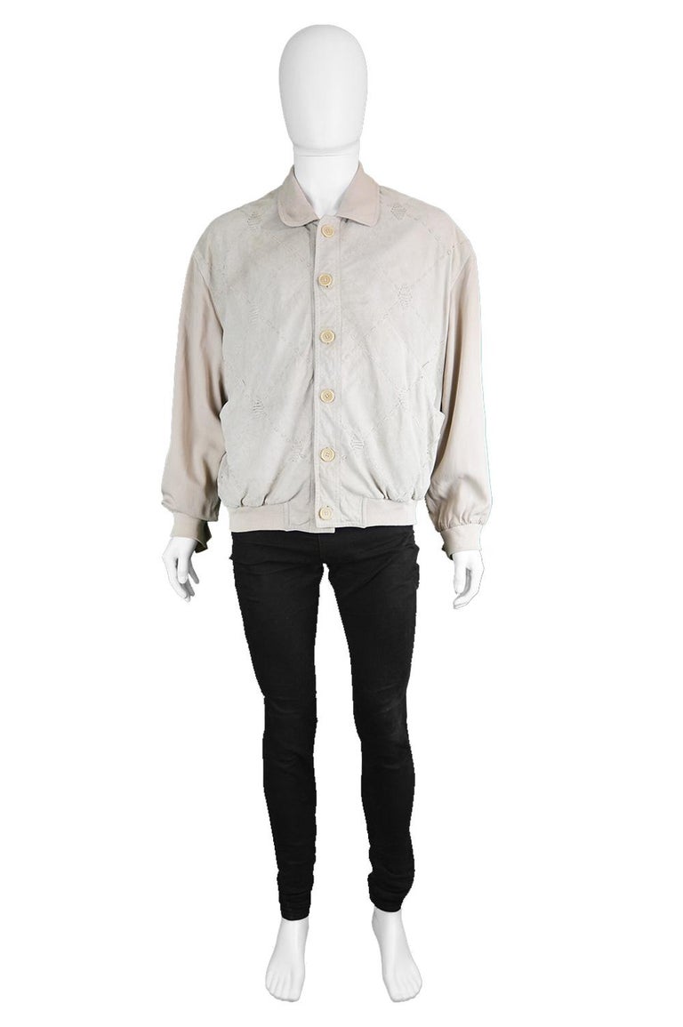 Pancaldi and B Vintage Men's Beige Silk and Laced Ovine Suede Bomber ...