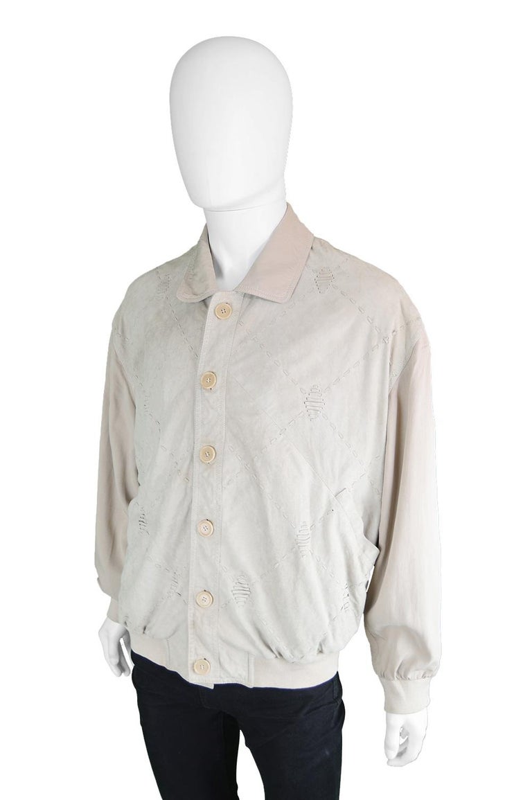 Pancaldi and B Vintage Men's Beige Silk and Laced Ovine Suede Bomber ...