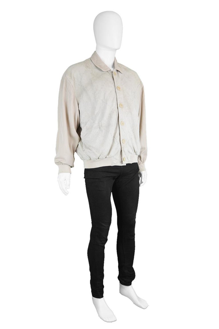 Pancaldi and B Vintage Men's Beige Silk and Laced Ovine Suede Bomber ...