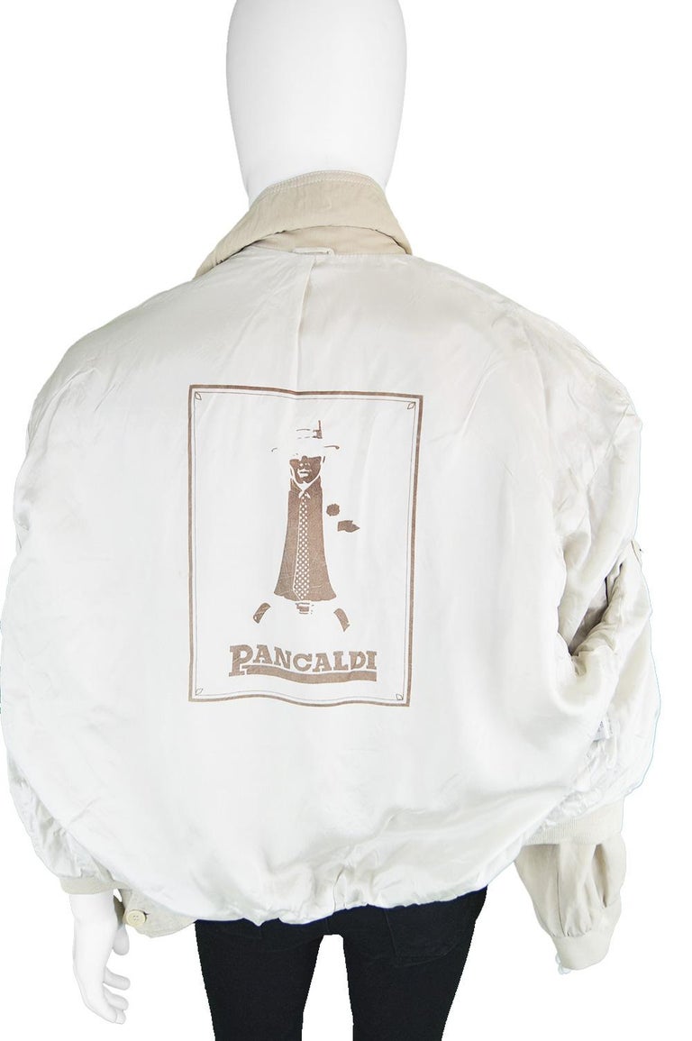 Pancaldi and B Vintage Men's Beige Silk and Laced Ovine Suede Bomber ...