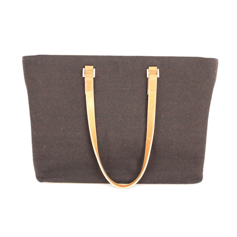 Pancaldi Brown Wool Leather Shoulder Tote Bag For Sale at 1stDibs