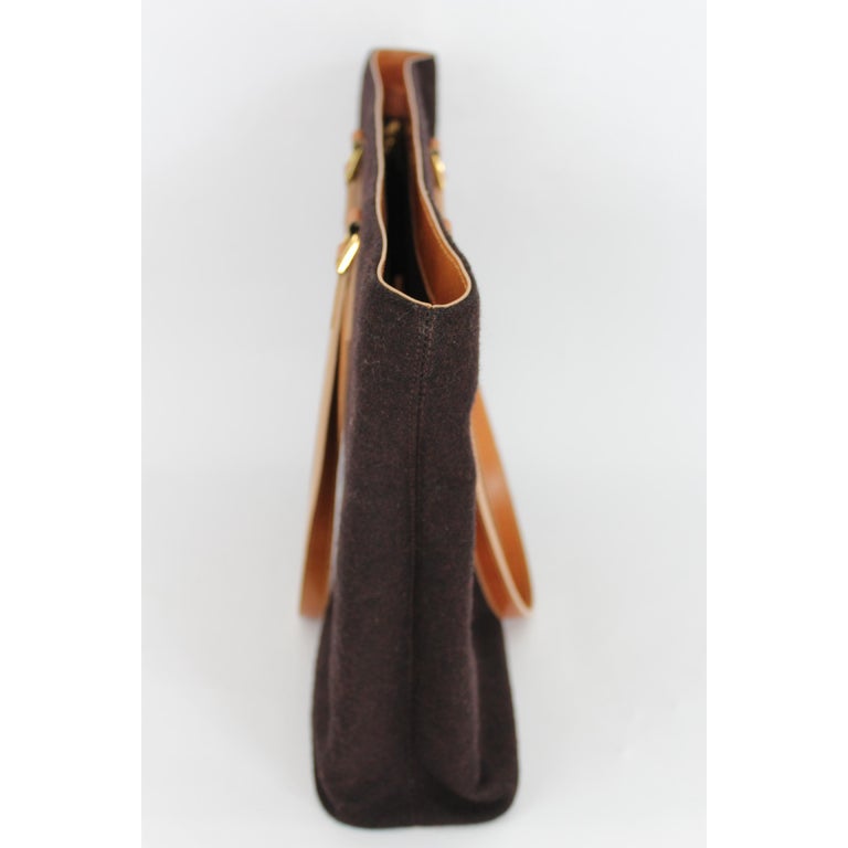 Pancaldi Brown Wool Leather Shoulder Tote Bag For Sale at 1stDibs