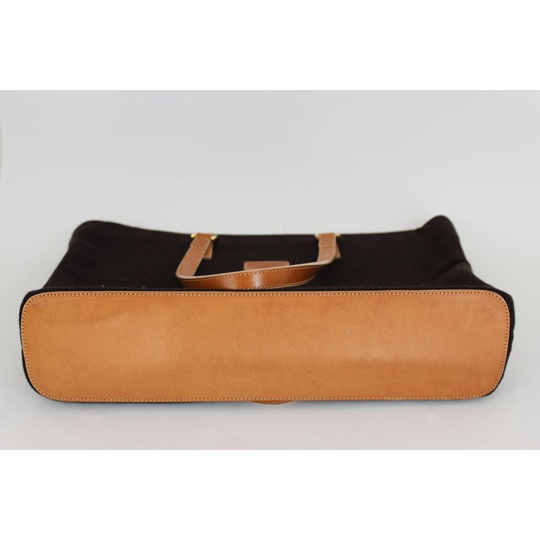 Pancaldi Brown Wool Leather Shoulder Tote Bag For Sale at 1stDibs