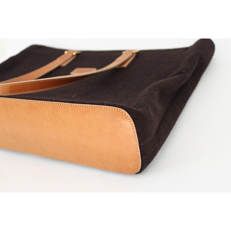 Pancaldi Brown Wool Leather Shoulder Tote Bag For Sale at 1stDibs