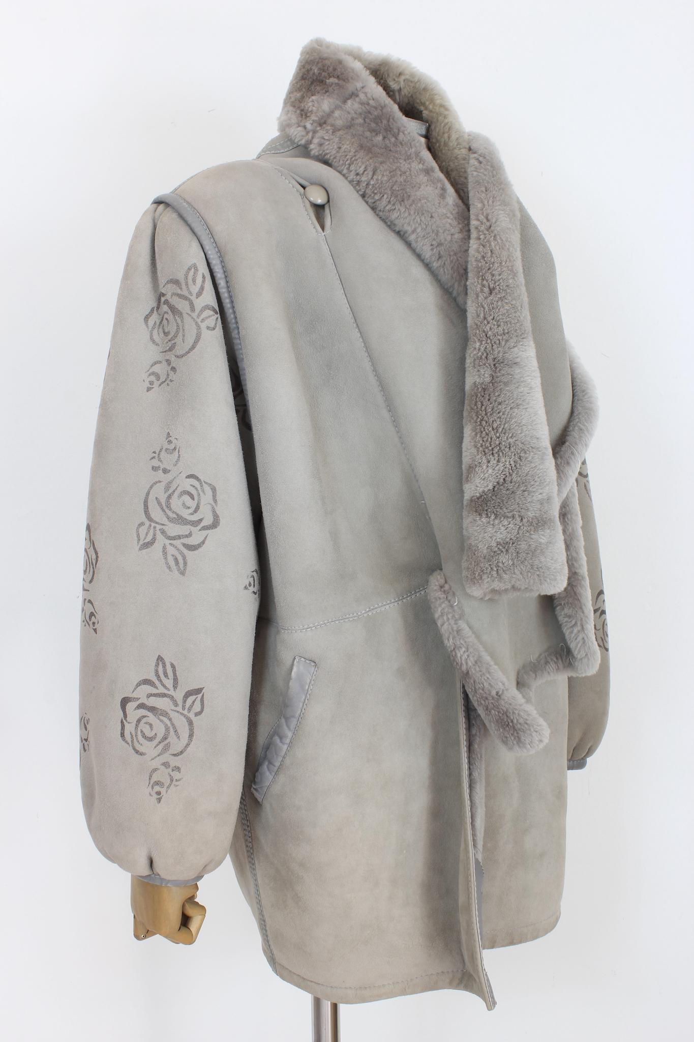 Pancaldi Gray Leather Vintage Oversize Shearling Coat 80s For Sale at ...