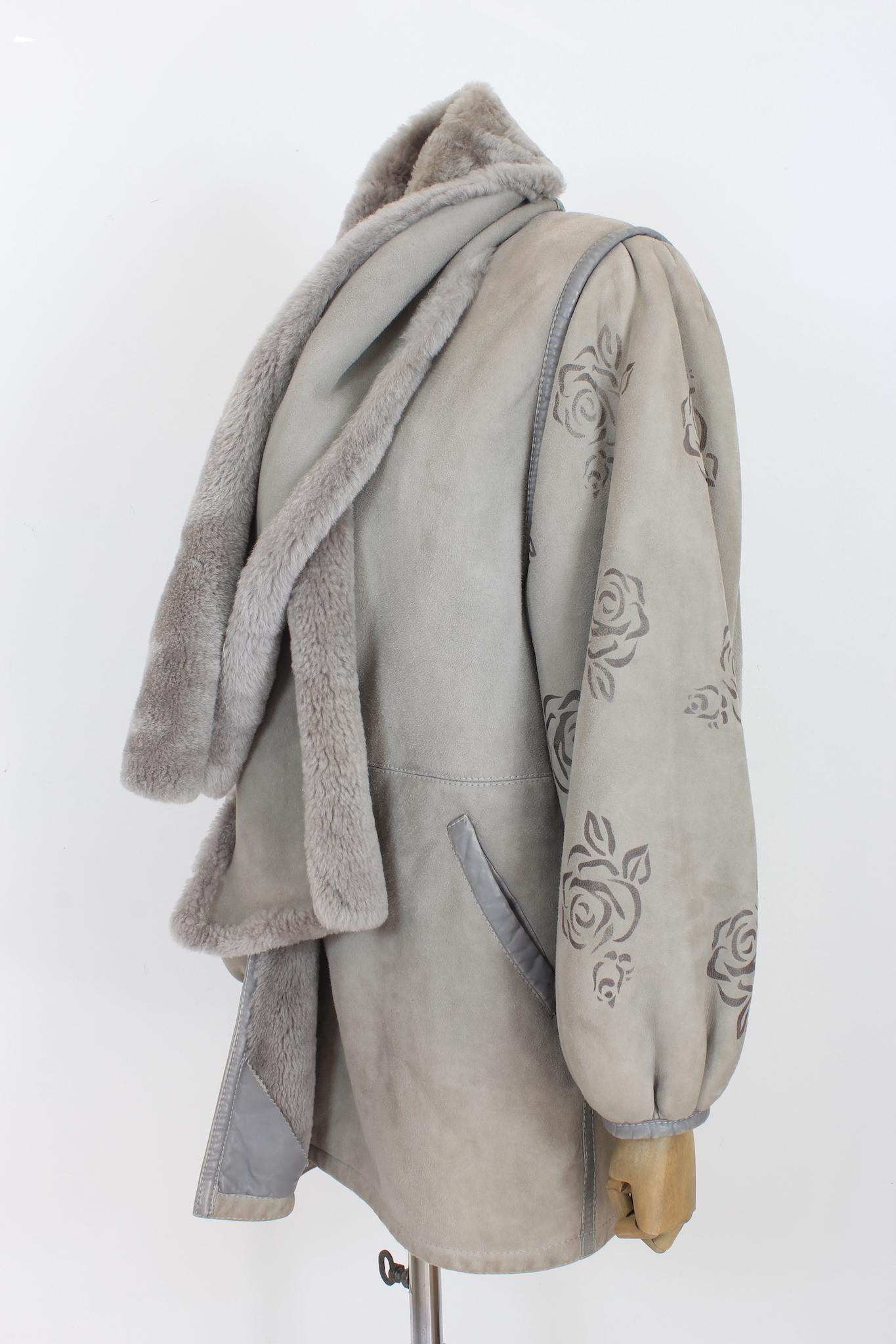 Pancaldi Gray Leather Vintage Oversize Shearling Coat 80s For Sale at ...