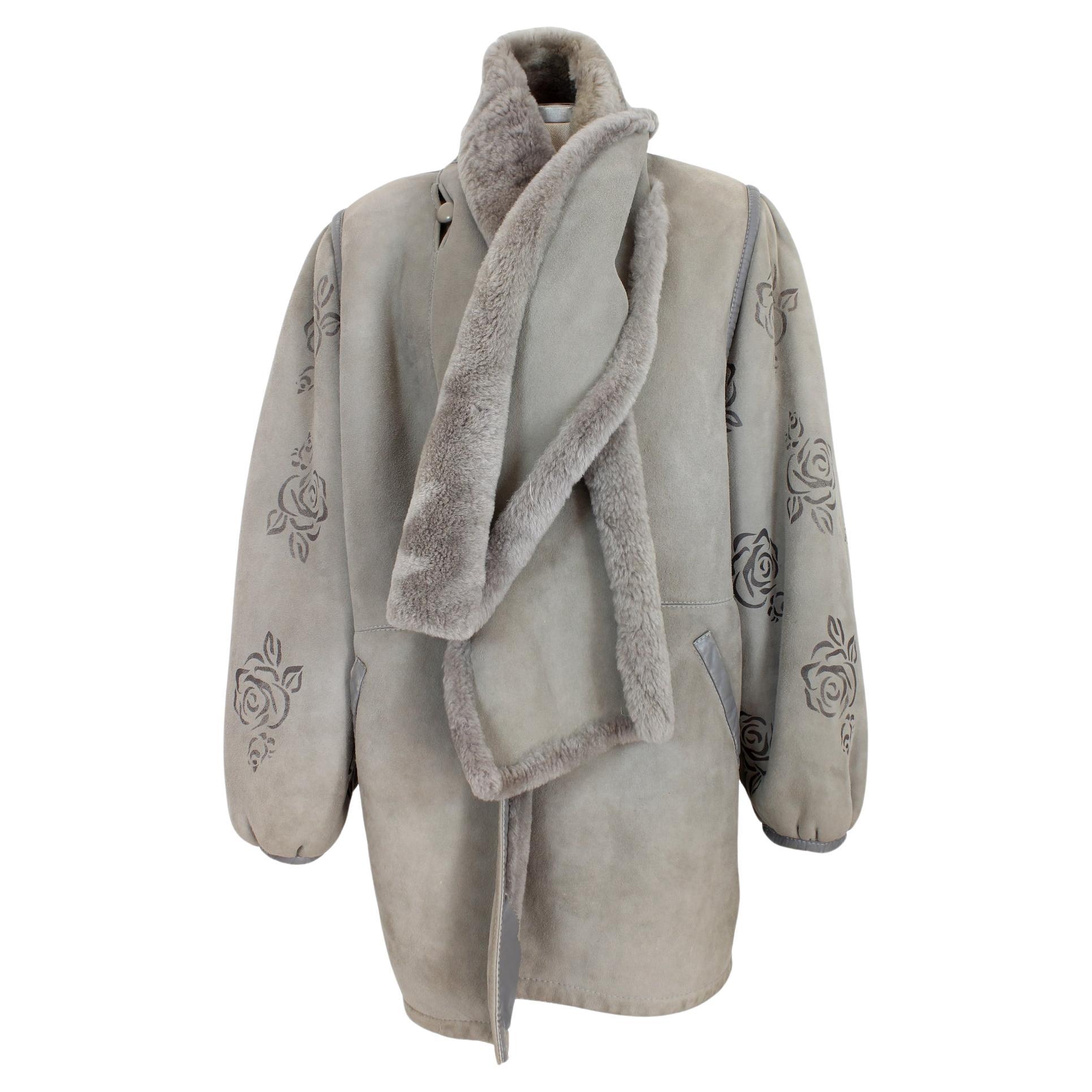 Pancaldi Gray Leather Vintage Oversize Shearling Coat 80s For Sale at ...