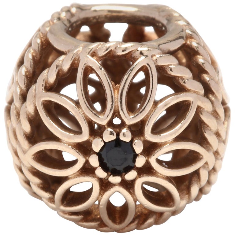 Pandora 14 Karat Yellow Gold and Sapphire Flower Bead Charm at 1stDibs