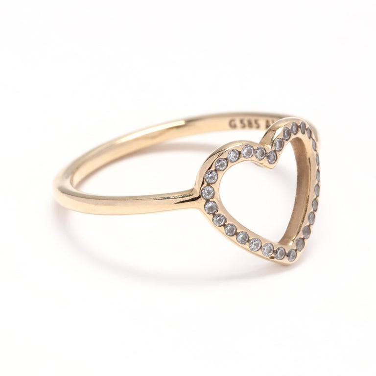 Pandora 14 Karat Yellow Gold and Colorless Stone Open Heart Ring For ...