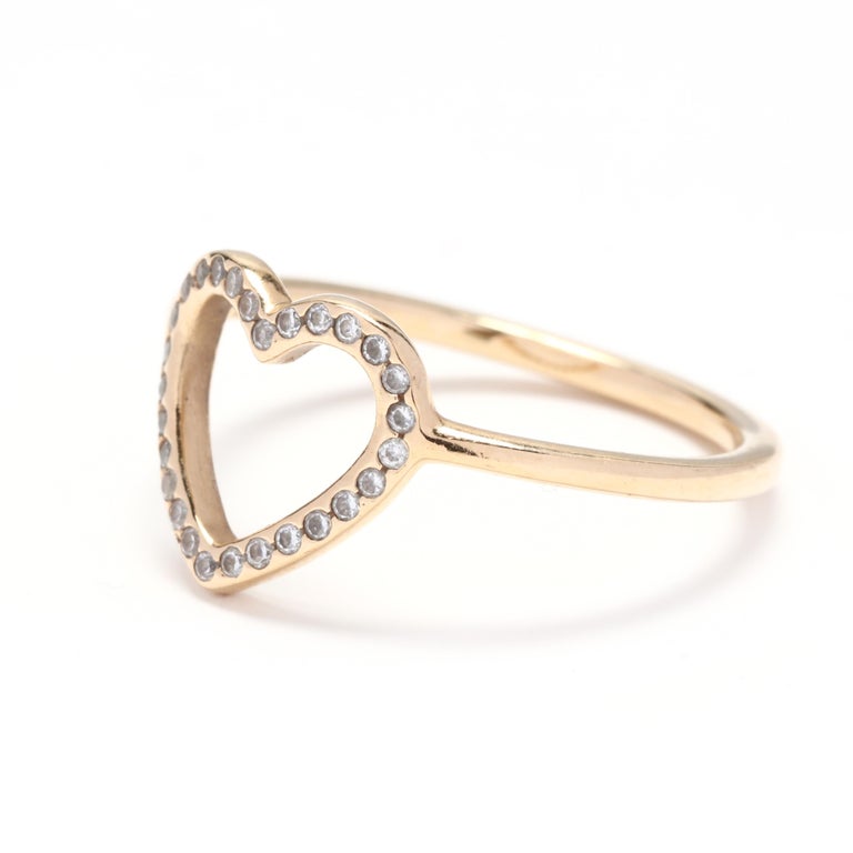 Pandora 14 Karat Yellow Gold and Colorless Stone Open Heart Ring For ...