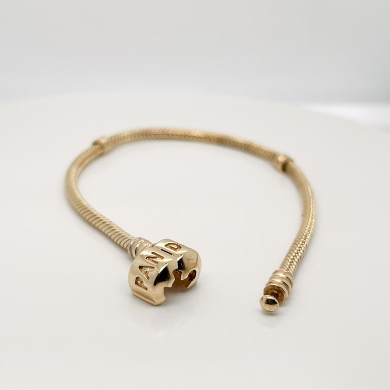 Pandora Moments 14K Gold Snake Chain Charm Bracelet For Sale at 1stDibs