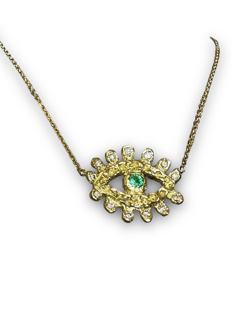 Pandora’s Emerald Evil Eye Necklace in 18K Yellow Gold with Diamonds ...
