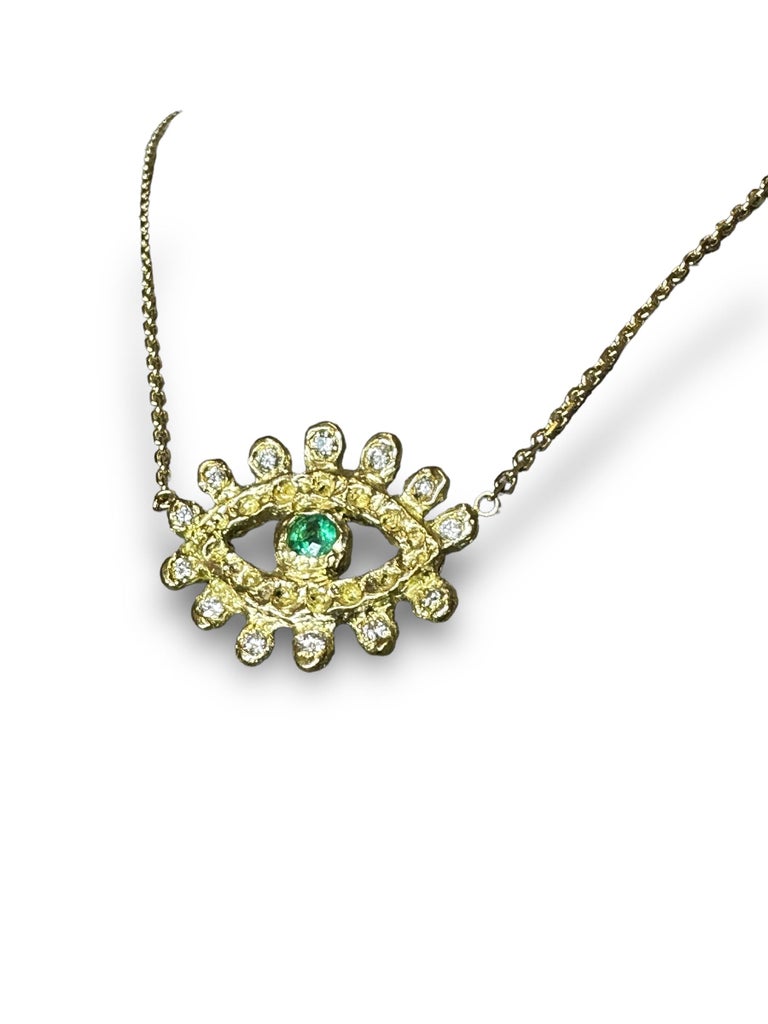 Pandora’s Emerald Evil Eye Necklace in 18K Yellow Gold with Diamonds ...