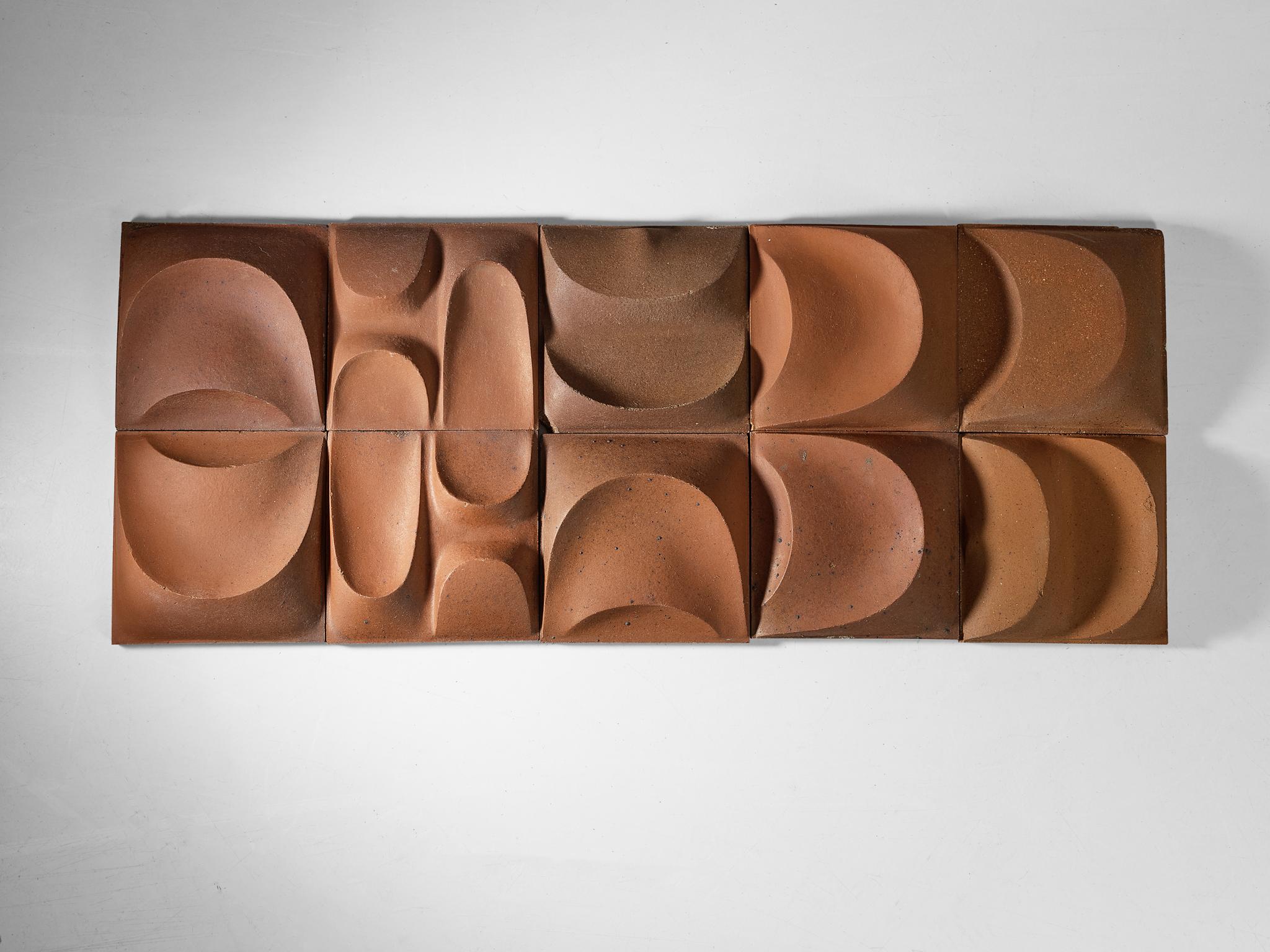 Panel of Ten Three Dimensional Ceramic Tiles For Sale at 1stDibs