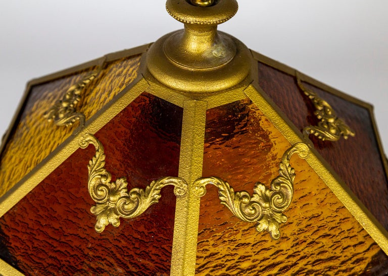 Paneled Amber Glass Pendant Light w/ Crystal Accents For Sale at 1stDibs