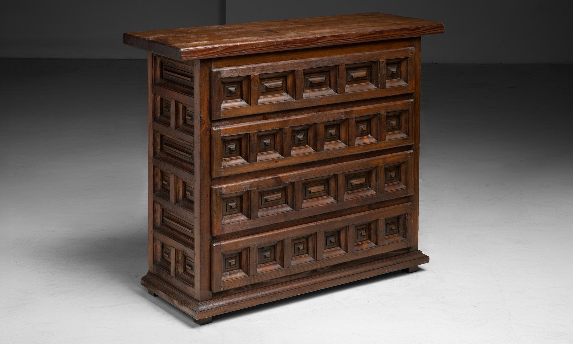 Paneled Pine Chest of Drawers, Spain circa 1960 For Sale at 1stDibs