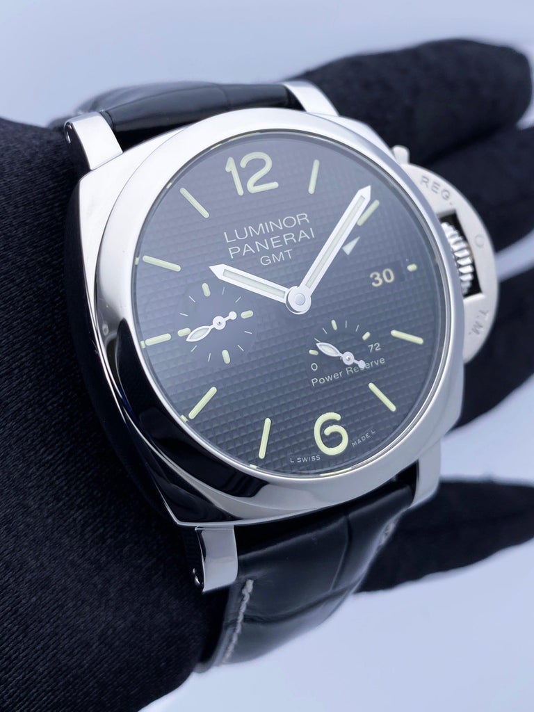 Panerai Luminor 1950 PAM00537 GMT Mens Watch Box Papers For Sale at 1stDibs
