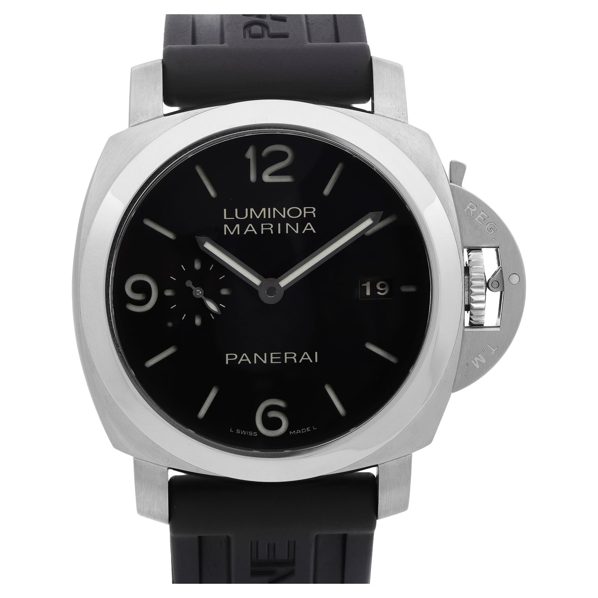 Panerai Luminor Marina Steel Black Dial Leather Strap Automatic Watch ...