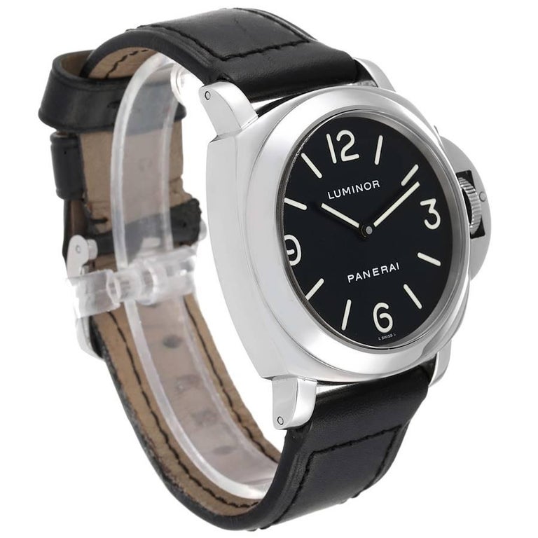 Panerai Luminor Base Black Dial Steel Mens Watch PAM00002 Box Card For ...