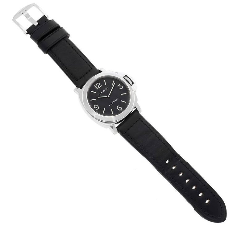 Panerai Luminor Base Black Dial Steel Mens Watch PAM00002 Box Card For ...