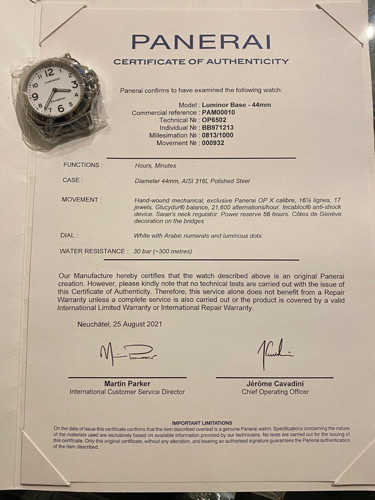 Panerai Luminor Base, PAM 010, Cal OPX, Pre-"Vendome" Divers Watch ...