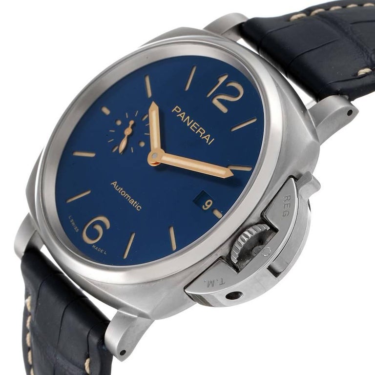 Panerai Luminor Due Blue Dial Titanium Mens Watch PAM00927 Box Card For ...