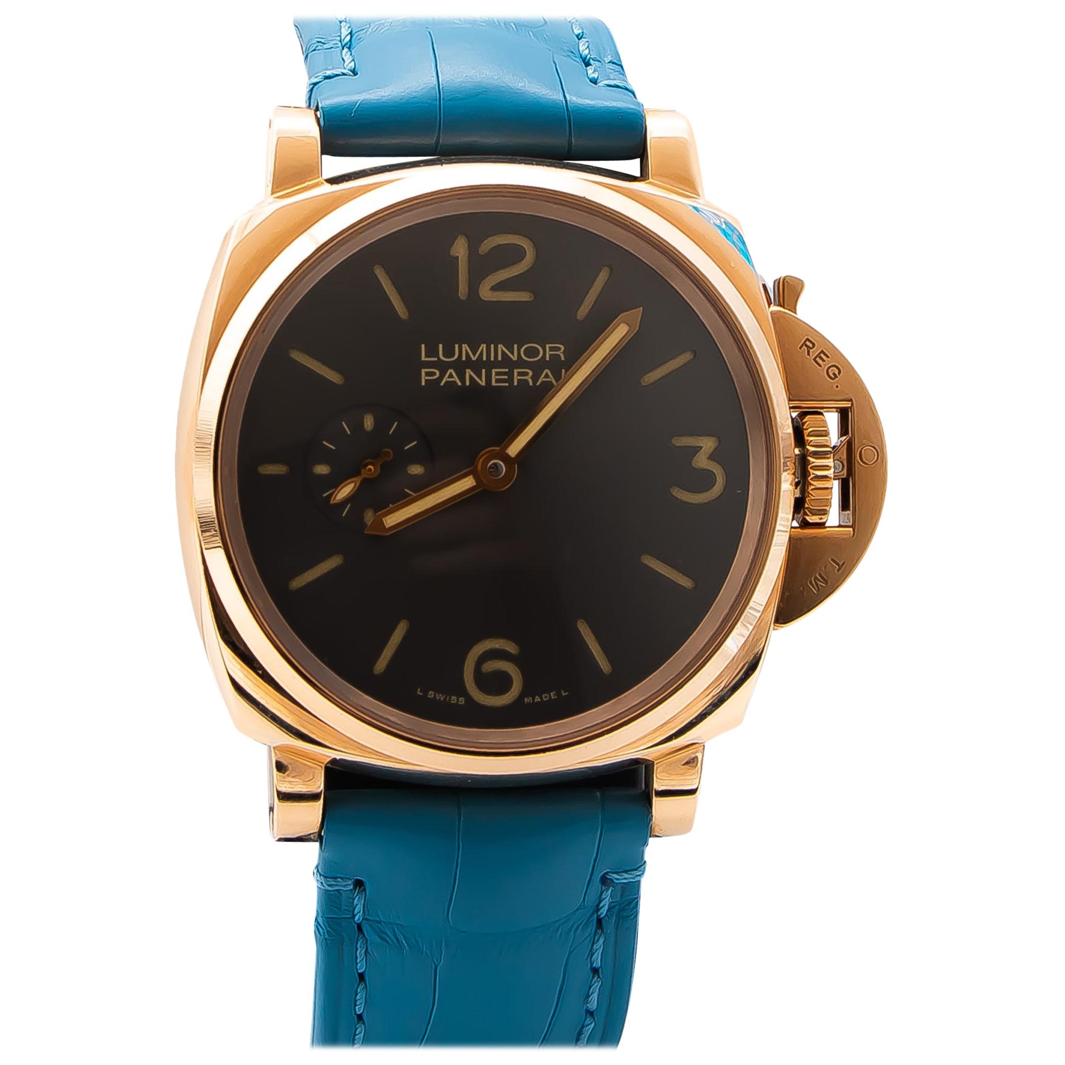 Panerai Luminor Due Limited Edition 18 Karat Rose Gold Blue Alligator ...