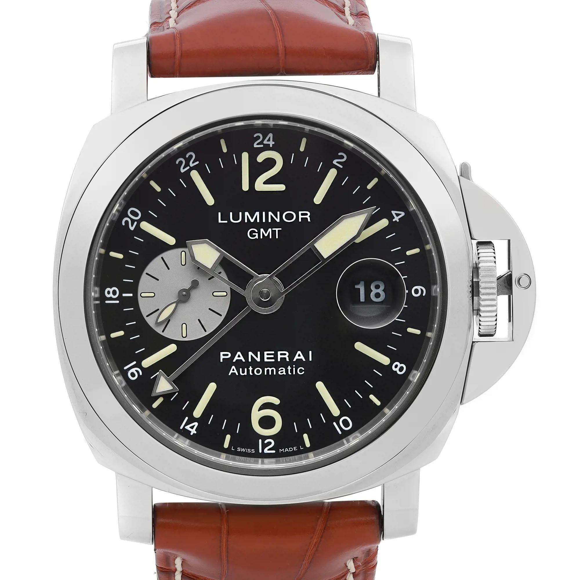 Panerai Luminor GMT Acciaio Steel Black Dial Automatic Mens Watch ...