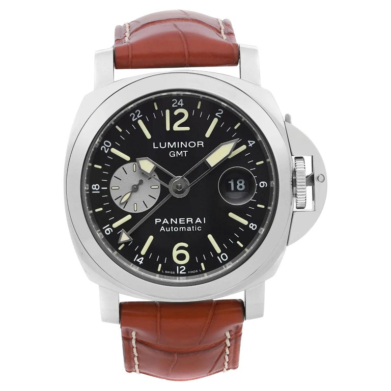 Panerai Luminor GMT Acciaio Steel Black Dial Automatic Mens Watch ...