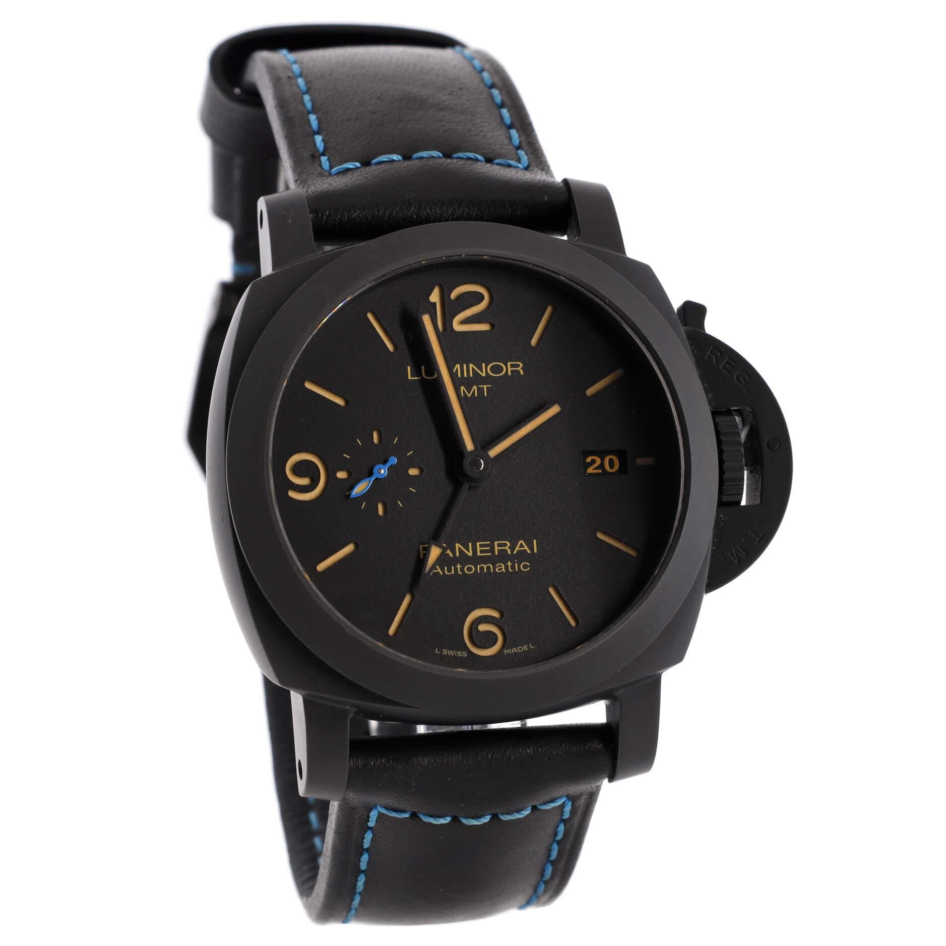 Panerai Luminor GMT Automatic Watch Ceramic and Leather 44 For Sale at ...