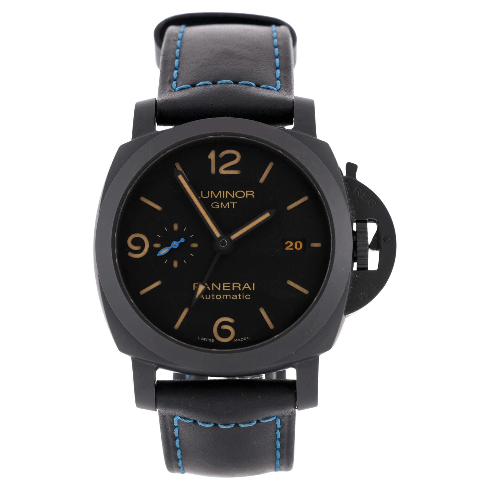 Panerai Luminor GMT Automatic Watch Ceramic and Leather 44 For Sale at ...