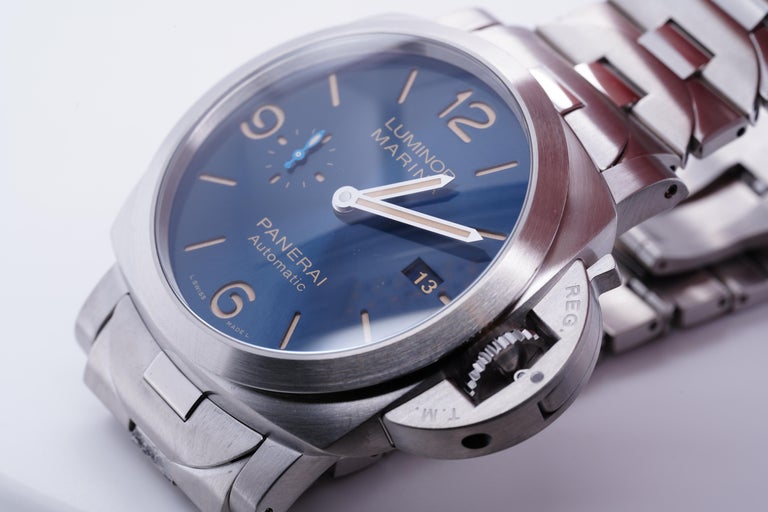 Panerai Luminor Marina 1950 Blue Dial Steel Watch PAM01058 at 1stDibs