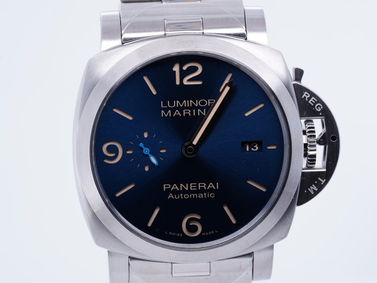 Panerai Luminor Marina 1950 Blue Dial Steel Watch PAM01058 at 1stDibs
