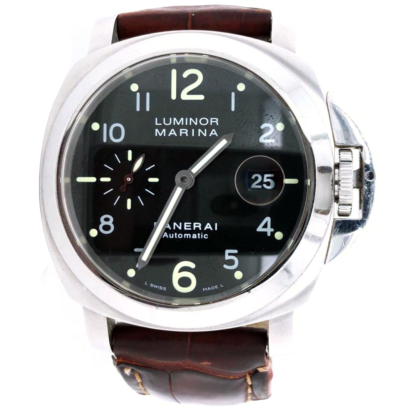 Panerai Luminor Marina Black Dial Automatic Leather Strap Watch ...