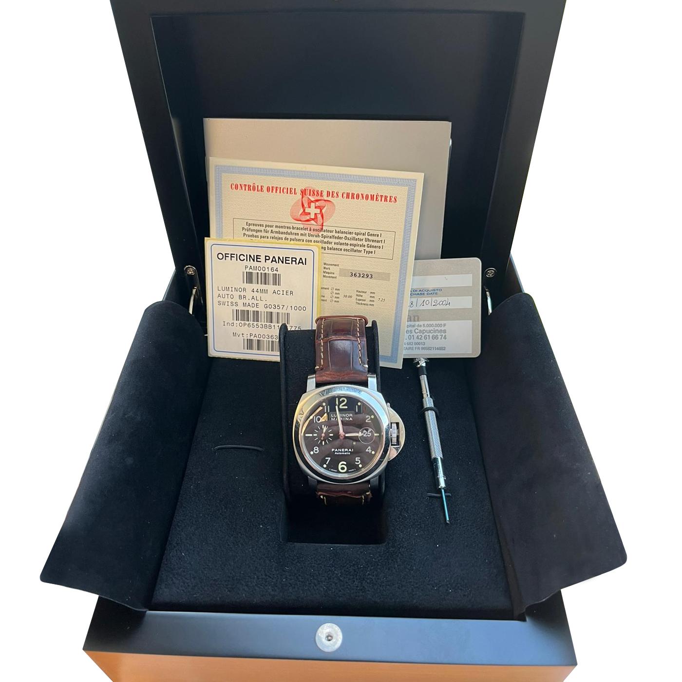 Panerai Luminor Marina Black Dial Automatic Leather Strap Watch ...