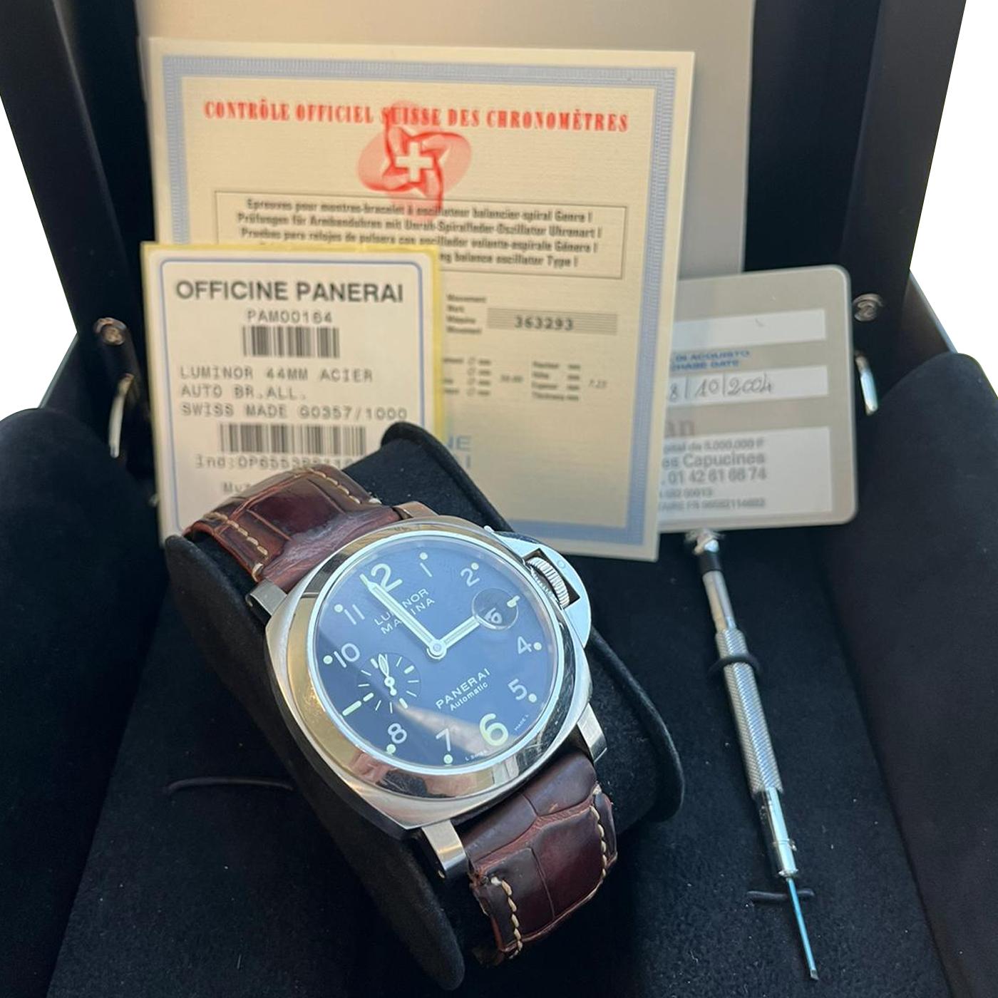 Panerai Luminor Marina Black Dial Automatic Leather Strap Watch ...