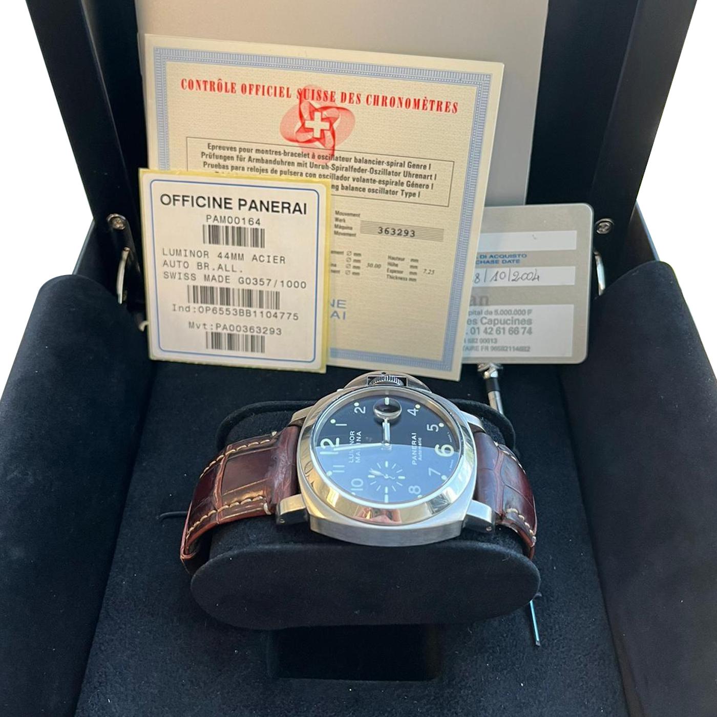 Panerai Luminor Marina Black Dial Automatic Leather Strap Watch ...