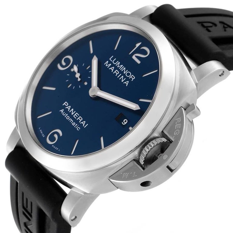 Panerai Luminor Marina Blue Dial Steel Mens Watch PAM01313 Box Card For ...