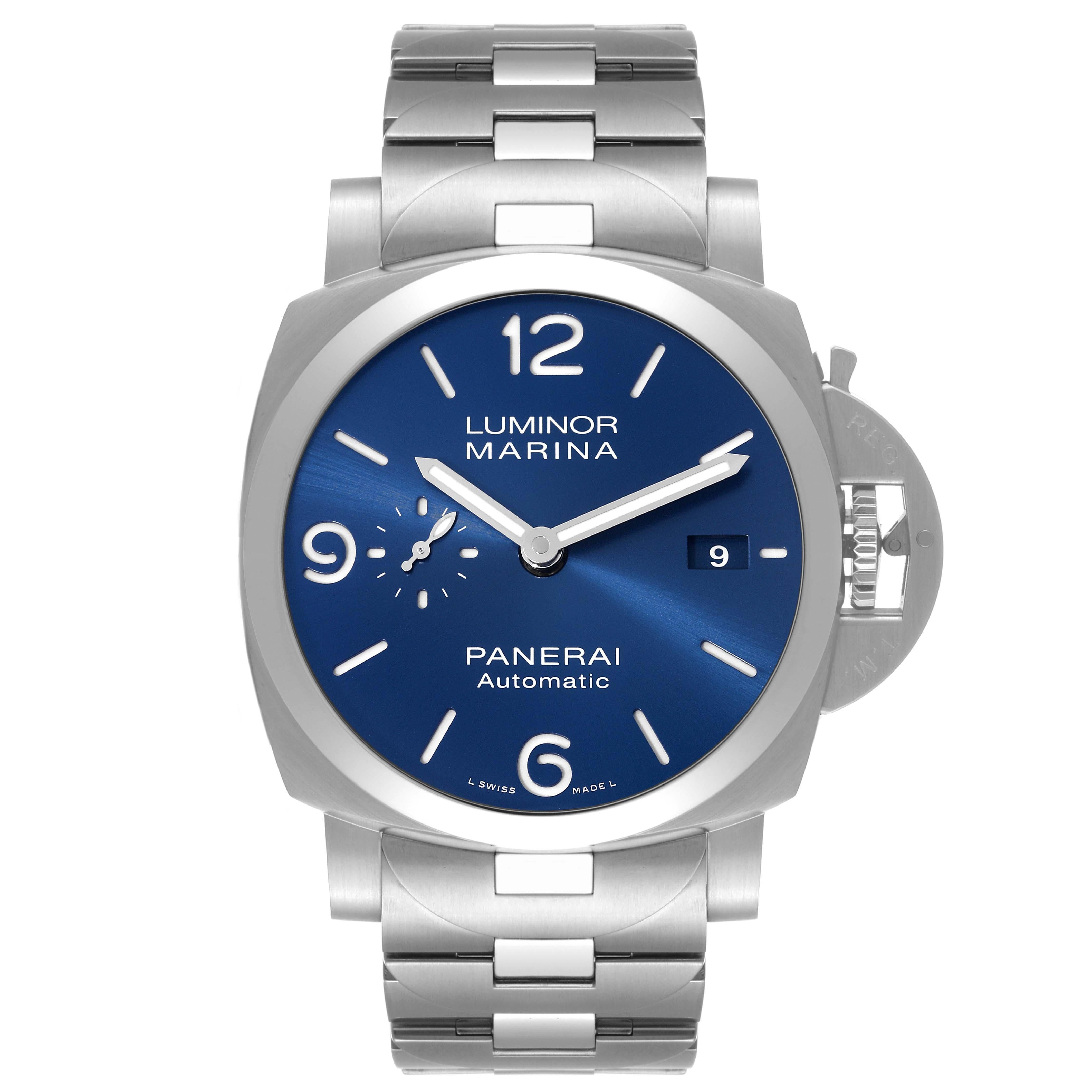 Panerai Luminor Marina Specchio Blu Steel Mens Watch PAM01316 Box Card ...