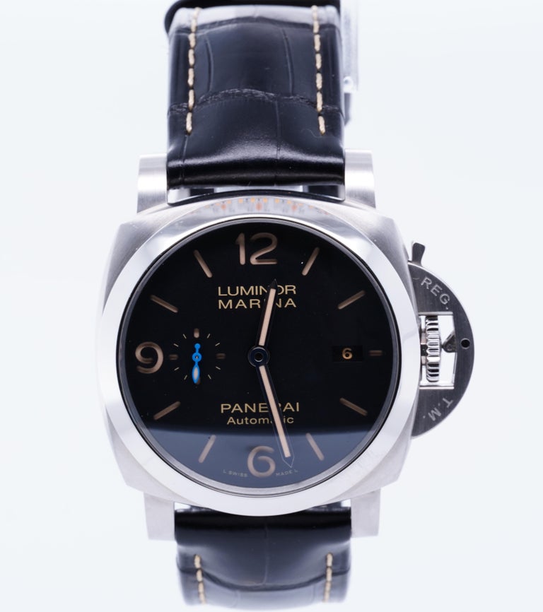 Panerai Luminor Marina Steel Black Dial Leather Strap Automatic Watch ...