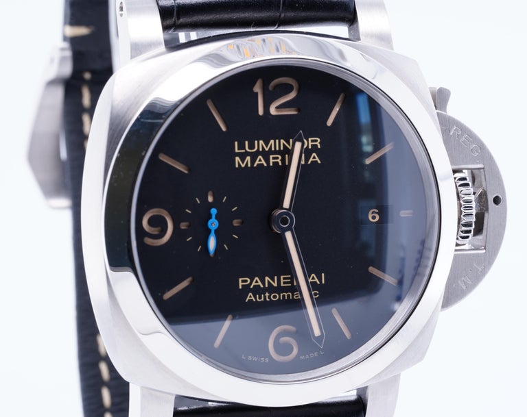 Panerai Luminor Marina Steel Black Dial Leather Strap Automatic Watch ...